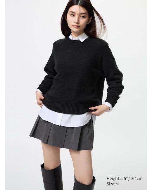 Uniqlo Soufflé Yarn Crew Neck Jumper in Black | Lyst UK
