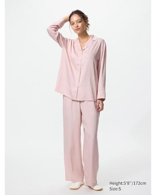 Uniqlo Satin Pyjamas (Long Sleeve) in Pink | Lyst UK