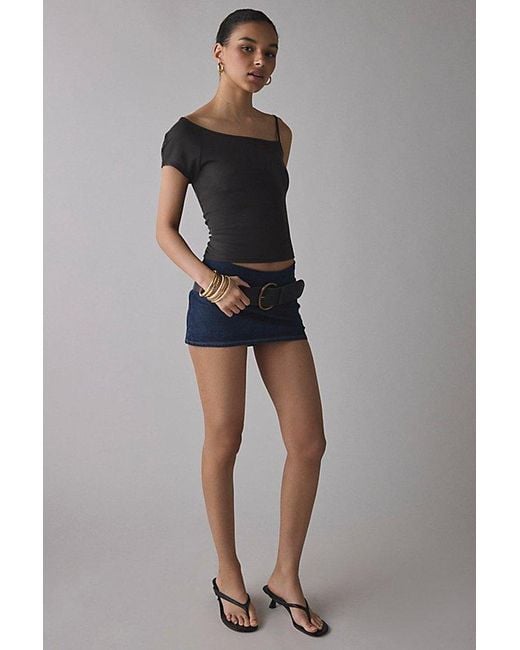 Silence + Noise Piper Denim Micro Skort in Black | Lyst