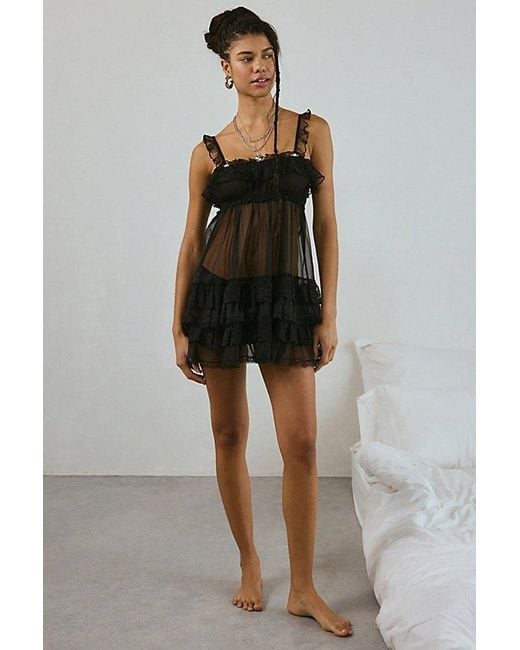 Out From Under Tiered Ruffle Sheer Mesh Slip Dress in Black | Lyst