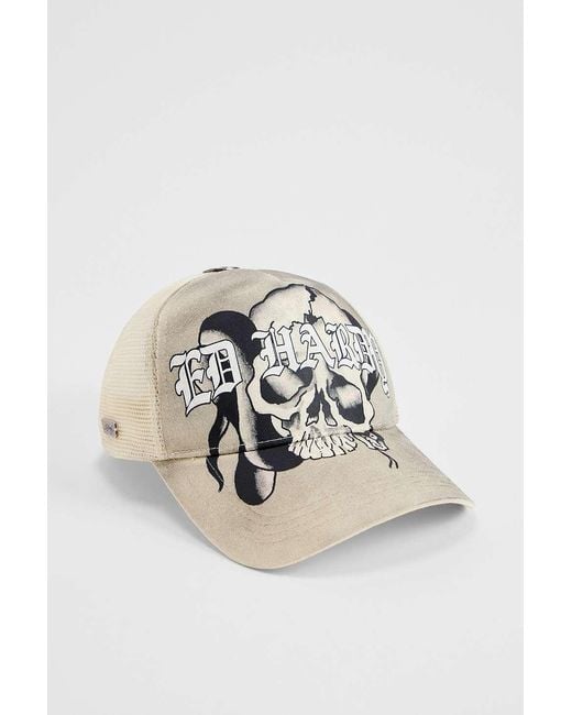 Ed Hardy Gothic Skull Trucker Hat in White | Lyst UK