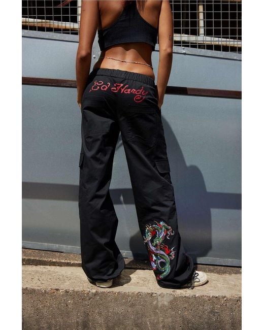 Ed Hardy Uo Exclusive Dragon Sphere Cargo Pants in Black | Lyst UK