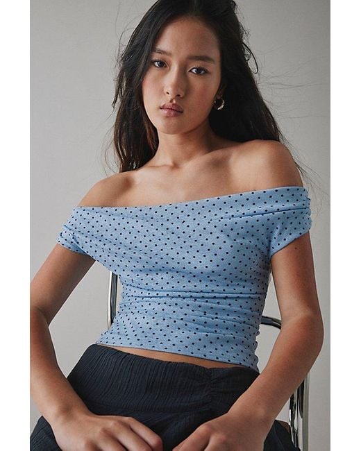 Urban Outfitters Uo Fia Mesh Off-The-Shoulder Crop Top in Gray | Lyst