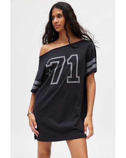 Urban Outfitters Oversized Graphic Off-Shoulder Jersey Dress in Black ...