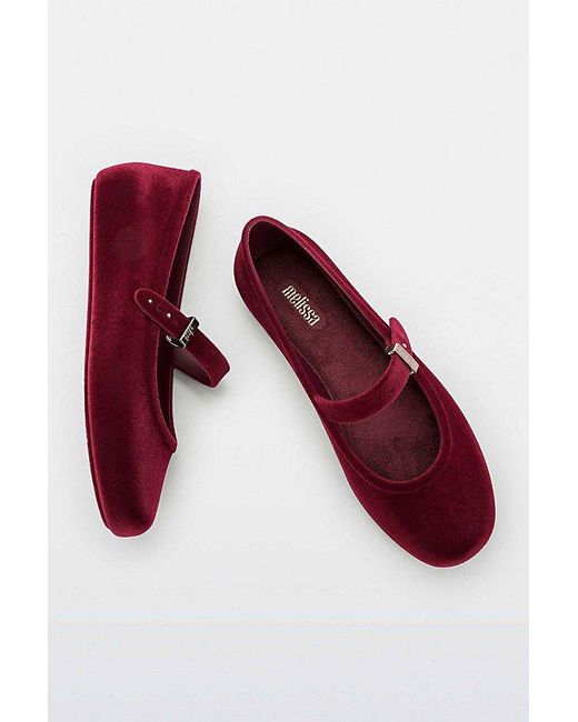 Melissa Soft Velvet Ii Ballerina Flat in Red | Lyst