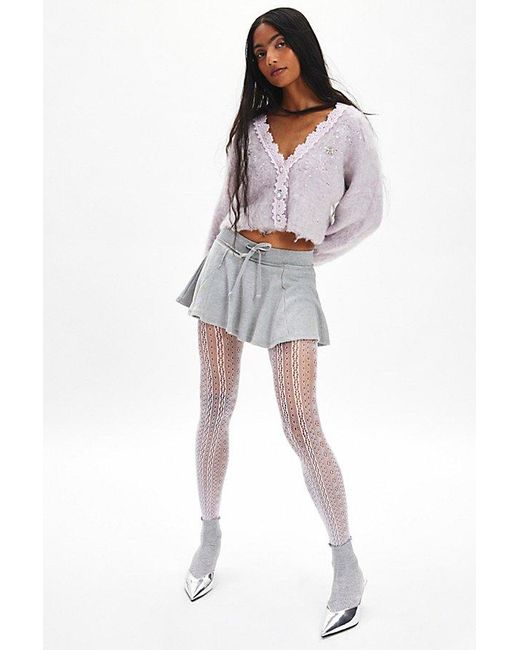Urban Outfitters Bow-Trimmed Cutout Pointelle Tights in White | Lyst