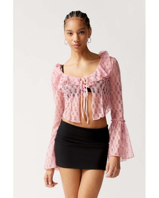 Urban Outfitters Uo Gossamer Crochet Flyaway Top In Red Lyst