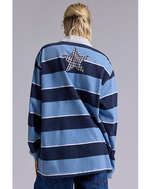 Urban Renewal Remade Flannel Star Patch Rugby Shirt in Blue | Lyst