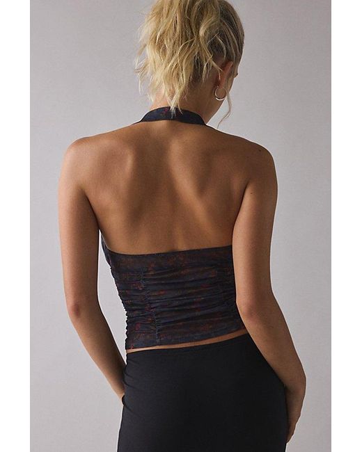 Urban Outfitters Uo Erin Ruched Sheer Mesh Cropped Halter Top in Black ...