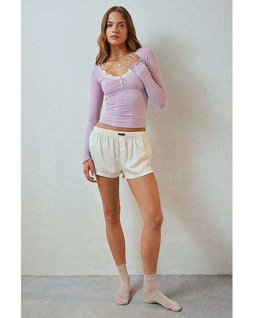 Out From Under Diana Layering Lace-Trim Henley Top in Purple | Lyst