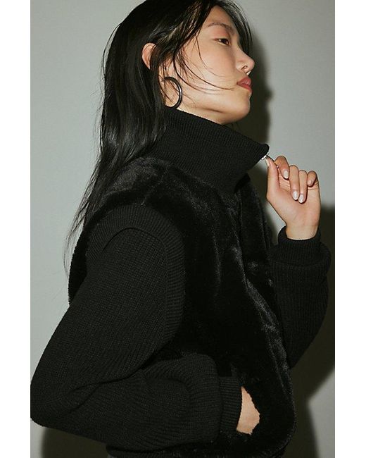 Blank NYC First Class Mixed Media Bomber Jacket in Black | Lyst