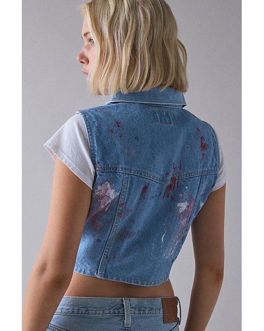Vintage & ReMADE by UO Remade By Uo Bleach & Paint Splatter Denim Vest ...