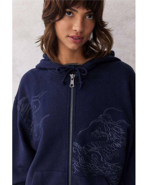Ed Hardy Uo Exclusive Navy Embroidered Zip-through Hoodie in Blue | Lyst UK