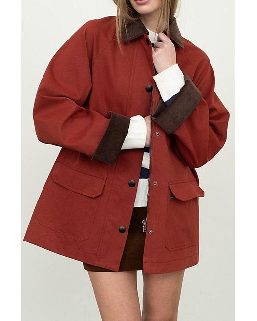 Moon River Corduroy Collar Oversized Barn Jacket in Red | Lyst