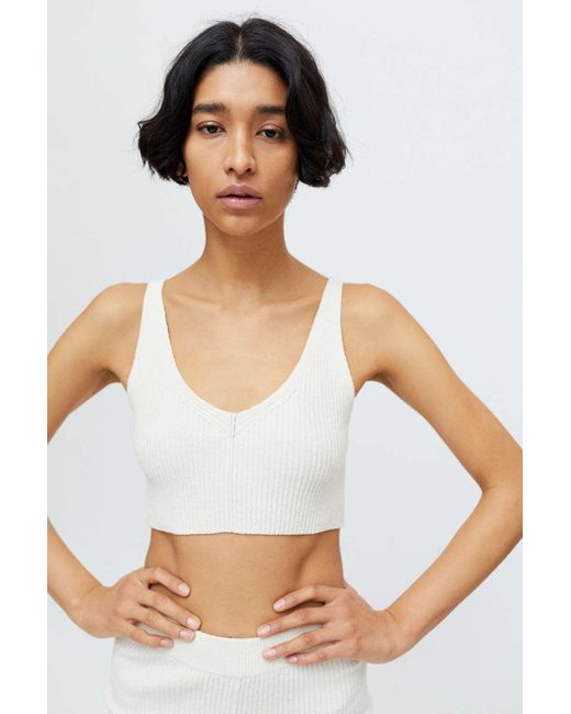 Urban Outfitters Uo Sassi Ribbed Cropped Tank Top In Ivory White Lyst