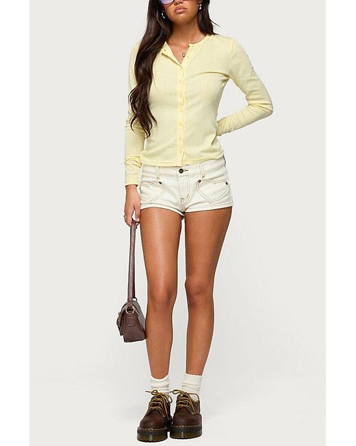Edikted Maeva Button Up Pointelle Top in Yellow | Lyst