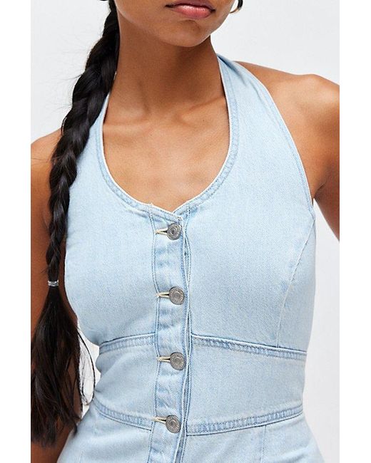 Levi's Denim Halter Mini Dress in White | Lyst