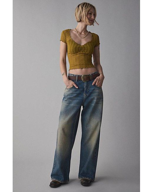 Kimchi Blue Anabella Textured Sheer Mesh Lettuce-Edge Top | Lyst
