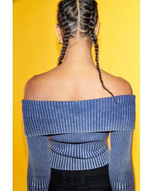 Jaded London Off-the-shoulder Zip-up Cardigan in Blue | Lyst