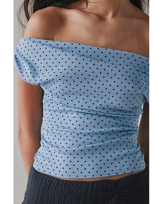 Urban Outfitters Uo Fia Mesh Off-The-Shoulder Crop Top in Gray | Lyst