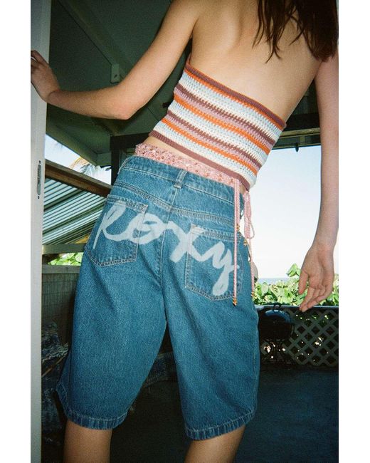 Roxy Uo Exclusive Denim Script Jorts in Blue | Lyst UK