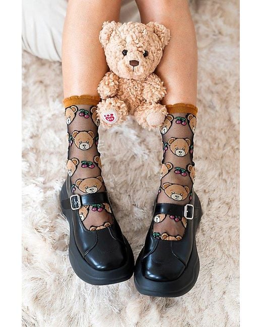 Sock Candy Teddy Bear Ruffle Sheer Sock in Red | Lyst