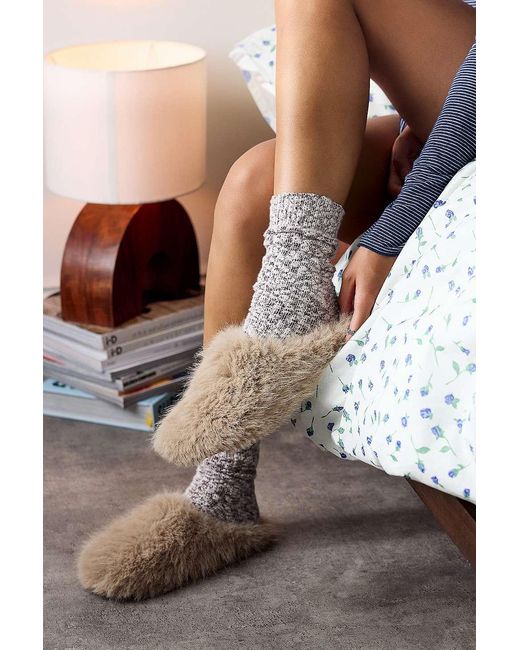 Urban Outfitters Uo Faux Fur Mule Slippers in Natural | Lyst UK