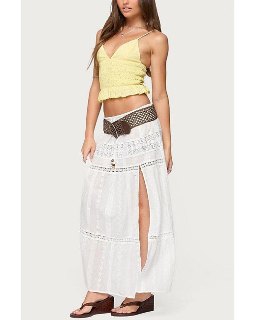 Edikted Evy Embroidered Peplum Scrunch Top in White | Lyst