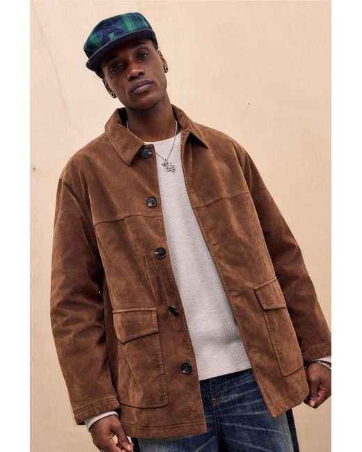 BDG Faux Suede Car Coat Jacket in Brown for Men | Lyst UK