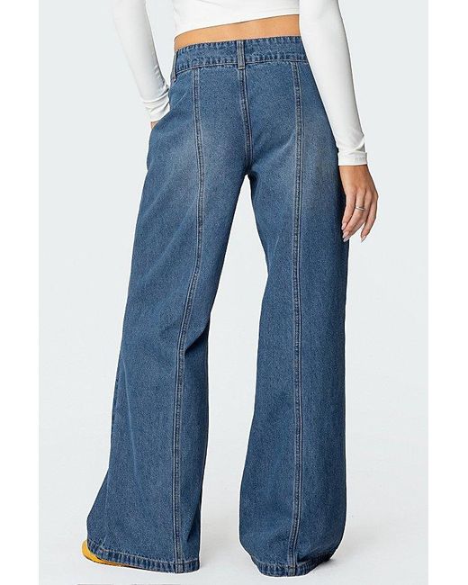 Edikted Charlie Panel Stitch Low Rise Jeans in Blue | Lyst