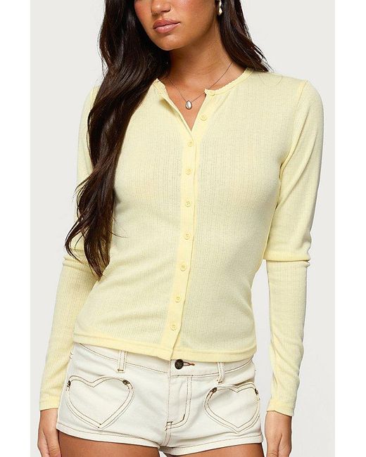 Edikted Maeva Button Up Pointelle Top in Yellow | Lyst