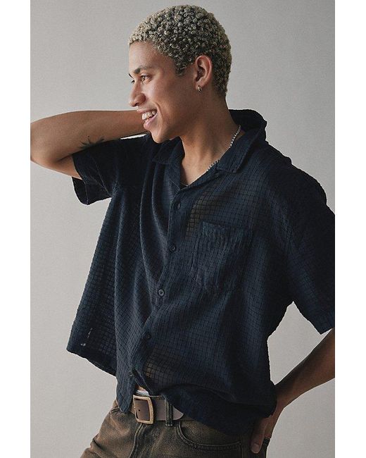 Standard Cloth Liam Textured Grid Shirt Top in Black for Men | Lyst