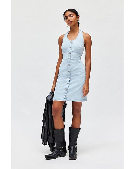 Levi's Denim Halter Mini Dress in White | Lyst