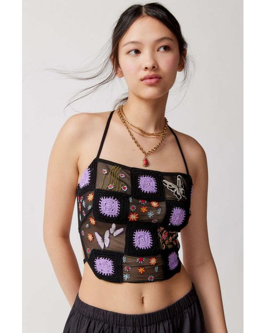 Urban Outfitters Uo Casba Strappy Crochet Halter Top In Black Lyst