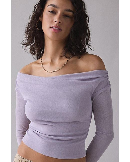 Urban Outfitters Uo Fia Mesh Long Sleeve Off-The-Shoulder Crop Top in ...