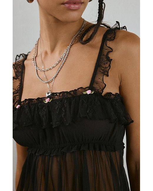 Out From Under Tiered Ruffle Sheer Mesh Slip Dress in Black | Lyst