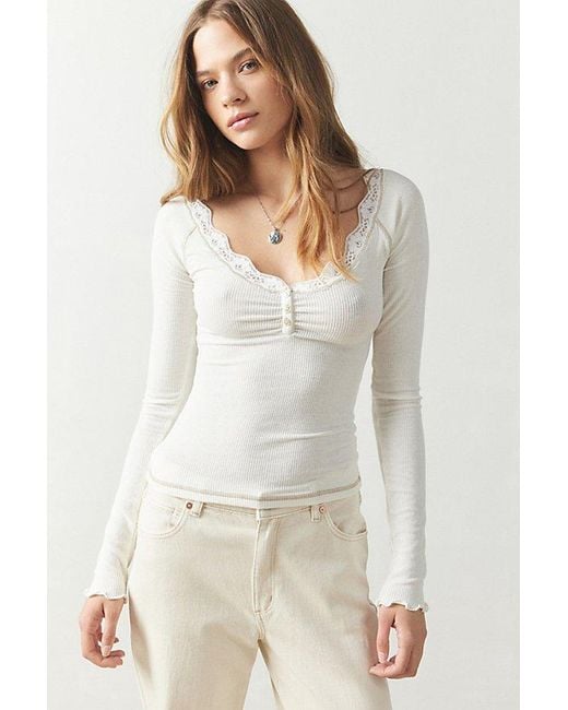 Out From Under Diana Layering Lace-Trim Henley Top in White | Lyst