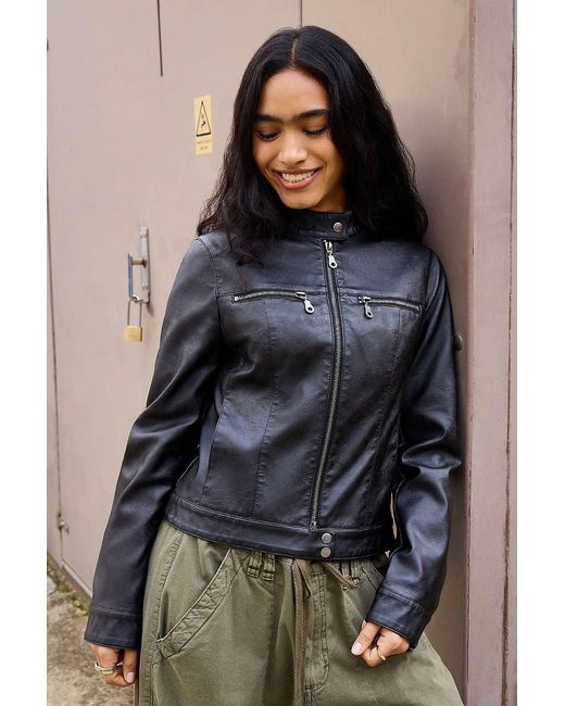 Silence + Noise Silence + Noise Alexis Faux Leather Moto Jacket in Blue ...