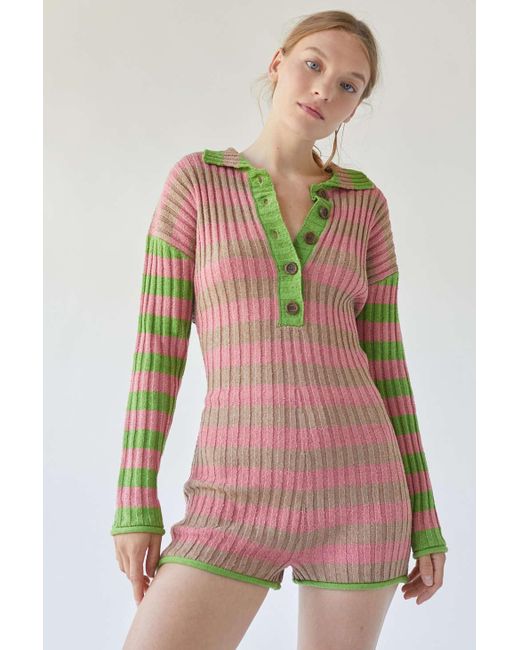 Urban Outfitters Uo Rya Knit Striped Romper In Pink Combo Pink Lyst