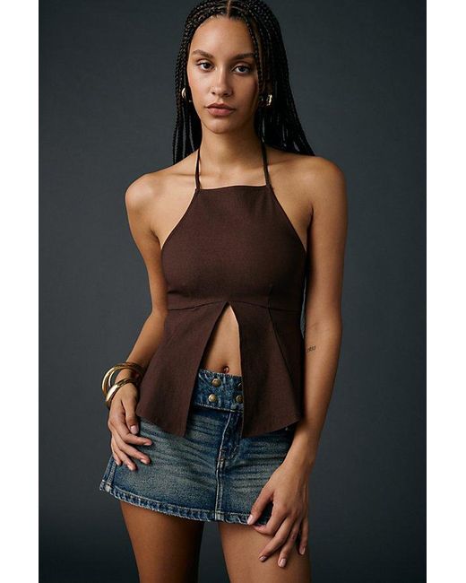 Urban Outfitters Uo Olga Split-Front Flyaway High Neck Halter Top in ...