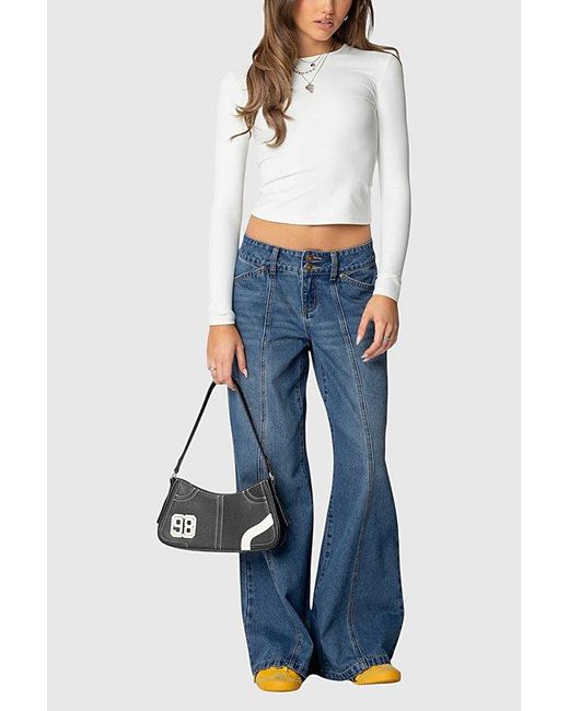 Edikted Charlie Panel Stitch Low Rise Jeans in Blue | Lyst