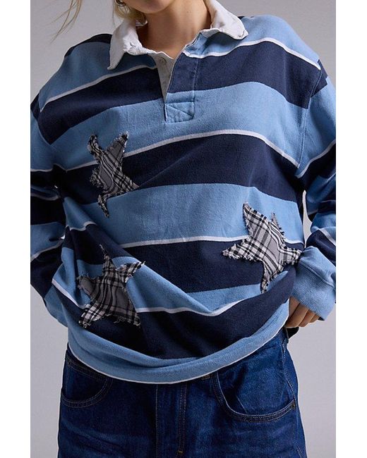 Urban Renewal Remade Flannel Star Patch Rugby Shirt in Blue | Lyst