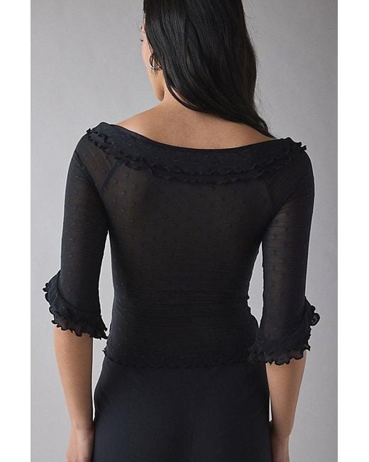 Kimchi Blue Rosalyn Polka Dot Mesh 3/4 Sleeve Boatneck Top in Black | Lyst