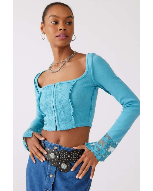 Urban Outfitters Uo Leona Lace Top in Blue | Lyst