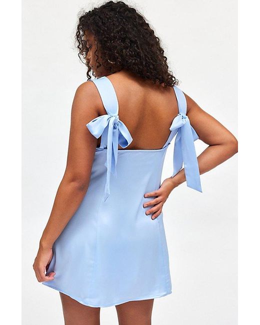 Urban Outfitters Uo Bri Double Bow Satin Mini Dress in Blue | Lyst