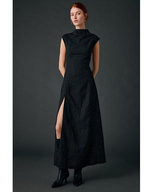 Daisy Street Avalon Pinstripe High Neck Maxi Dress in Black | Lyst
