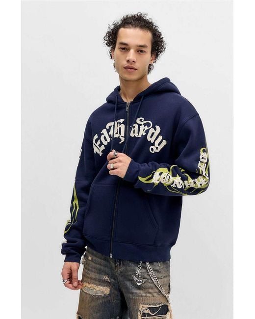 Ed Hardy Uo Exclusive Navy Appliqué Tattoo Zip-through Hoodie in Blue ...