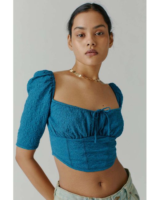 Urban Outfitters Uo Amelia Corset Cropped Top In Dark Blue Blue Lyst
