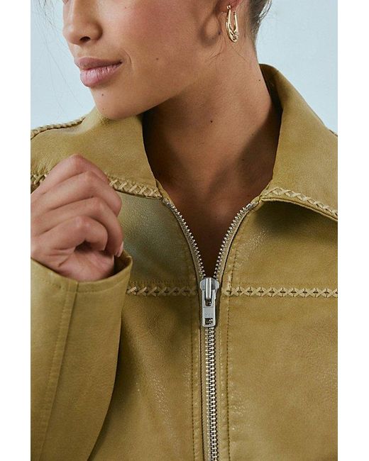 Kimchi Blue Jenna Embroidered Faux Leather Jacket in Green | Lyst