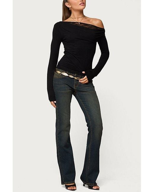 Edikted Layered Lacey Off Shoulder Top in Black | Lyst